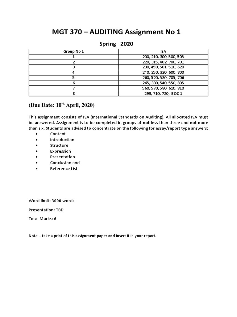 Assignment No 1 MGT 370 Auditing | PDF | Argument | Paragraph
