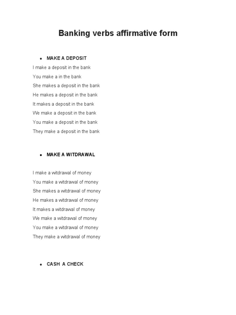 Banking Verbs Affirmative CORRECCION | PDF