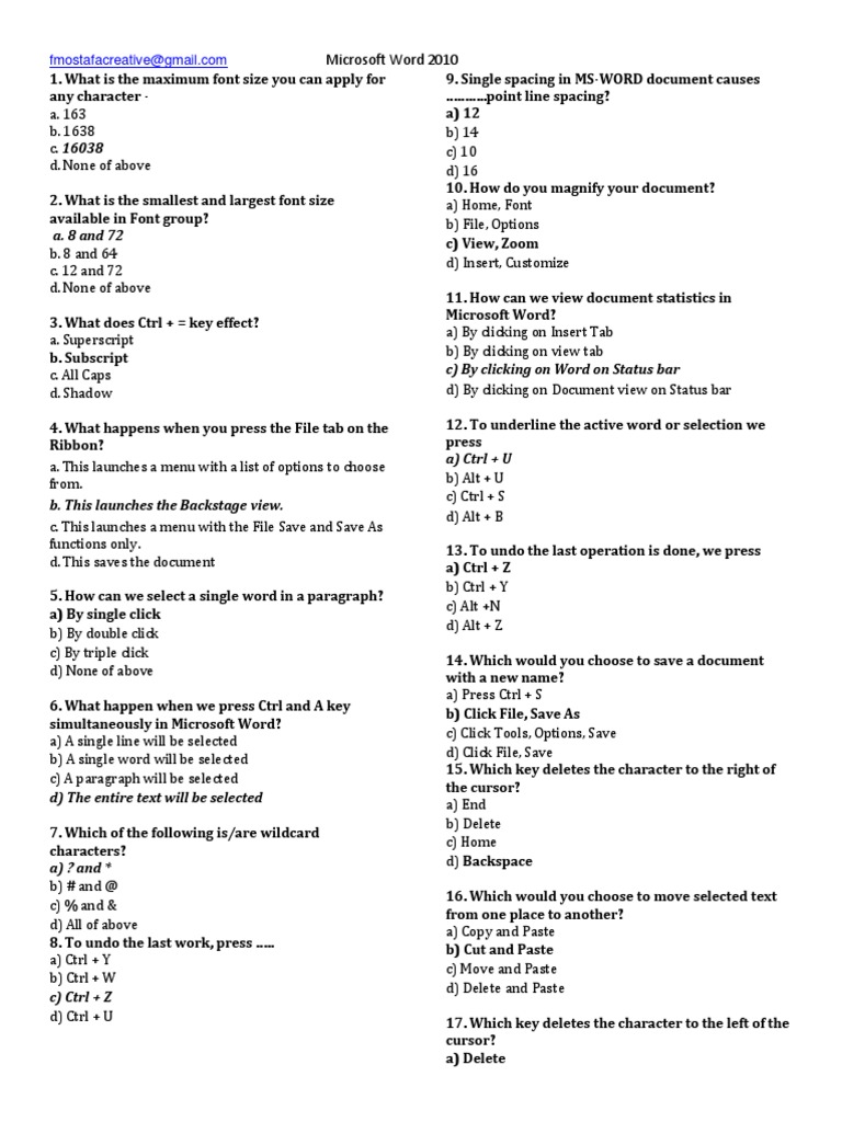 MCQ Ms-Word | PDF | Microsoft Word | Computer Science