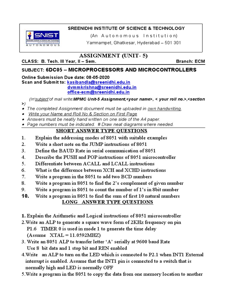 MPMC Unit 5 Assignment Questions | PDF