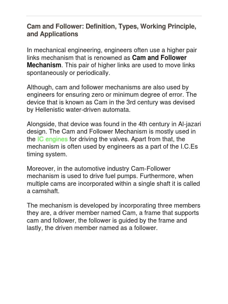 Cam and Follower PDF | PDF | Machines | Mechanical Engineering