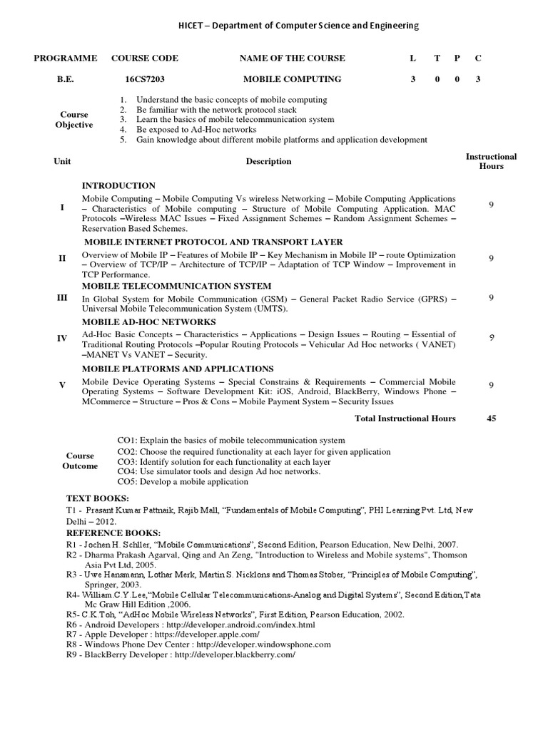Mobile Computing Syllabus | PDF | Wireless Ad Hoc Network | Computer ...
