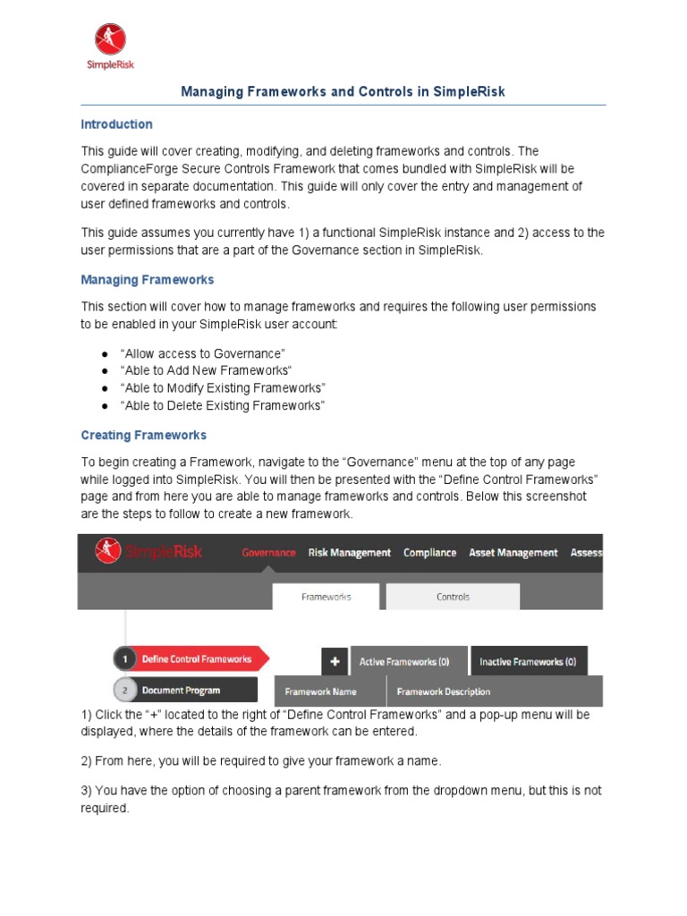 Managing Frameworks in SimpleRisk | PDF | Menu (Computing) | Screenshot