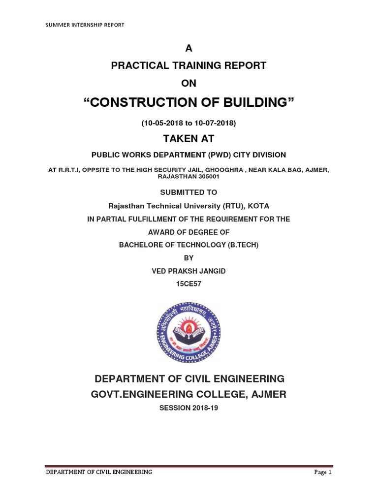 "Construction of Building": A Practical Training Report ON | PDF | Foundation (Engineering ...
