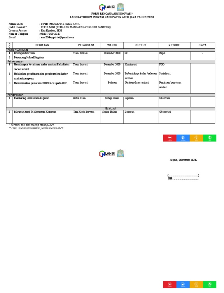 Design - Form Rencana Aksi Inovasi Gema Sani | PDF
