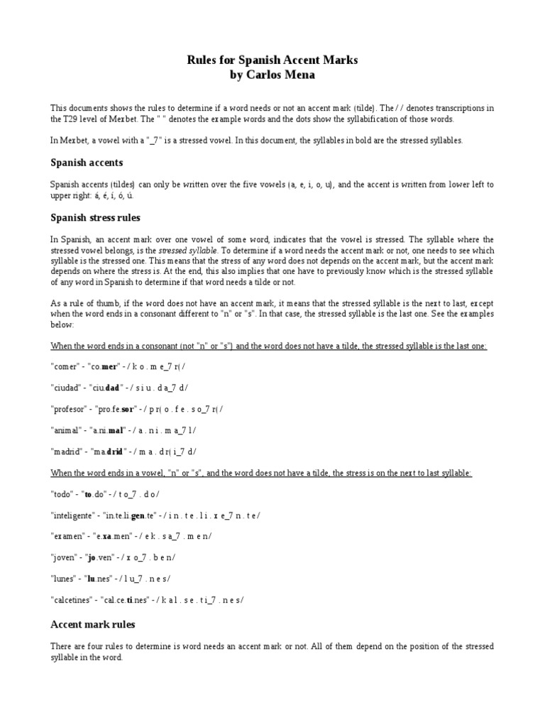 Spanish Accent Mark Rules Explained | PDF | Stress (Linguistics) | Syllable