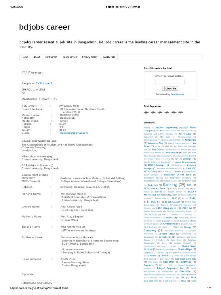 BD Jobs CV Format Guide | PDF | Bangladesh | Dhaka