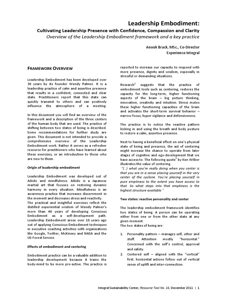 Leadership Embodiment:: Overview of The Leadership Embodiment Framework ...