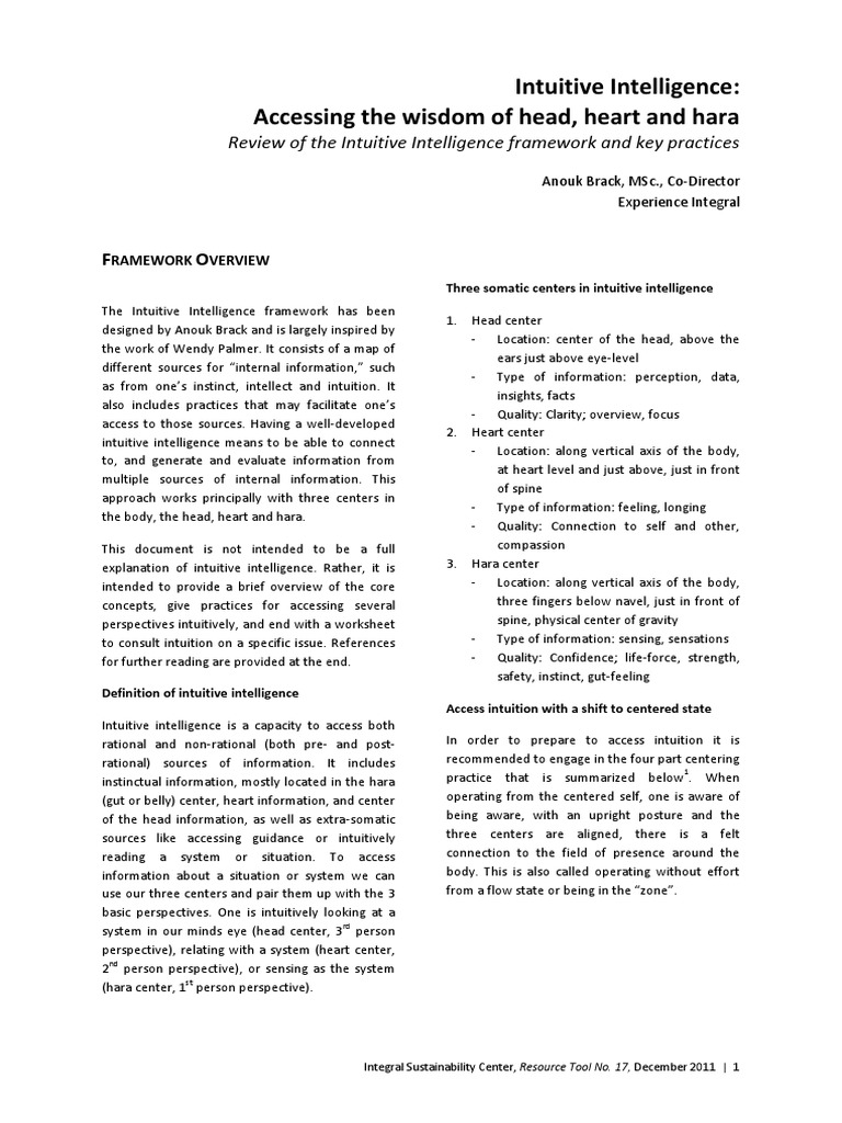 Intuitive Intelligence: Accessing The Wisdom of Head, Heart and Hara ...