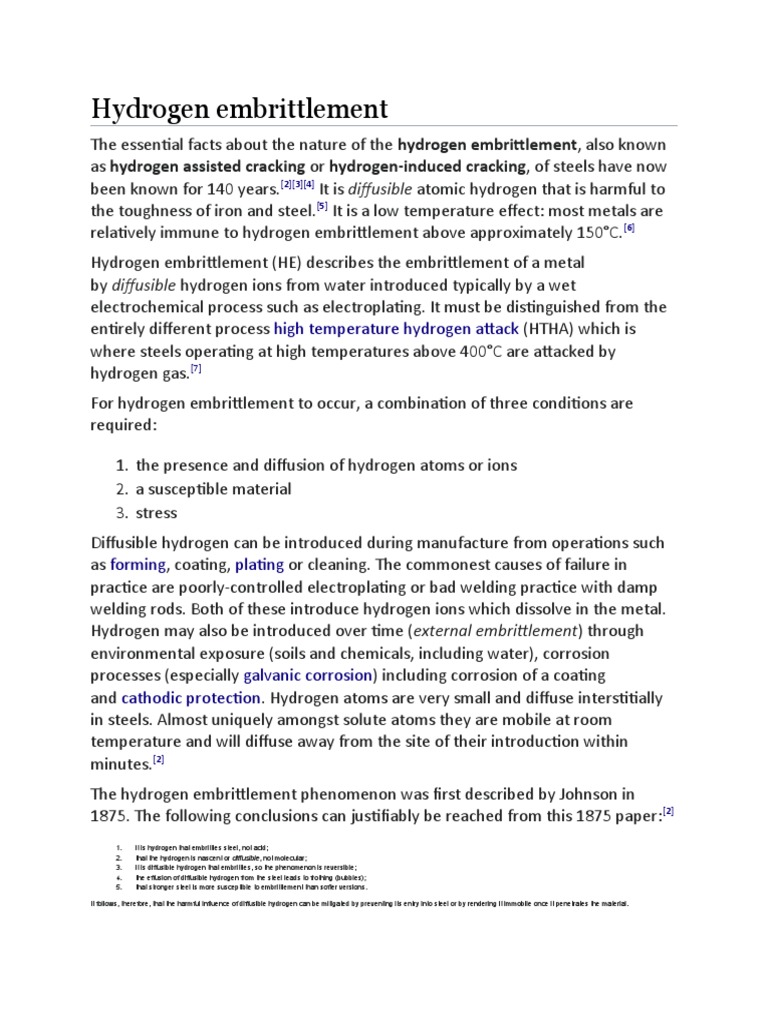 Hydrogen Embrittlement: High Temperature Hydrogen Attack | PDF ...