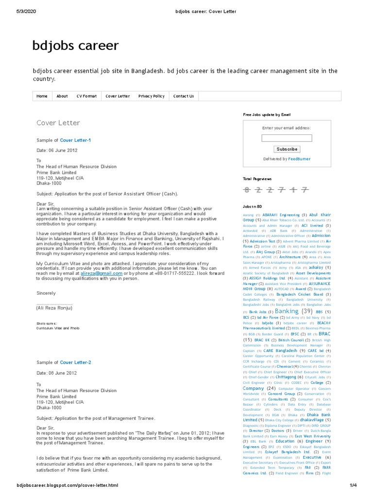 Cover Letter Samples for BD Jobs | PDF | Sanofi | Bangladesh