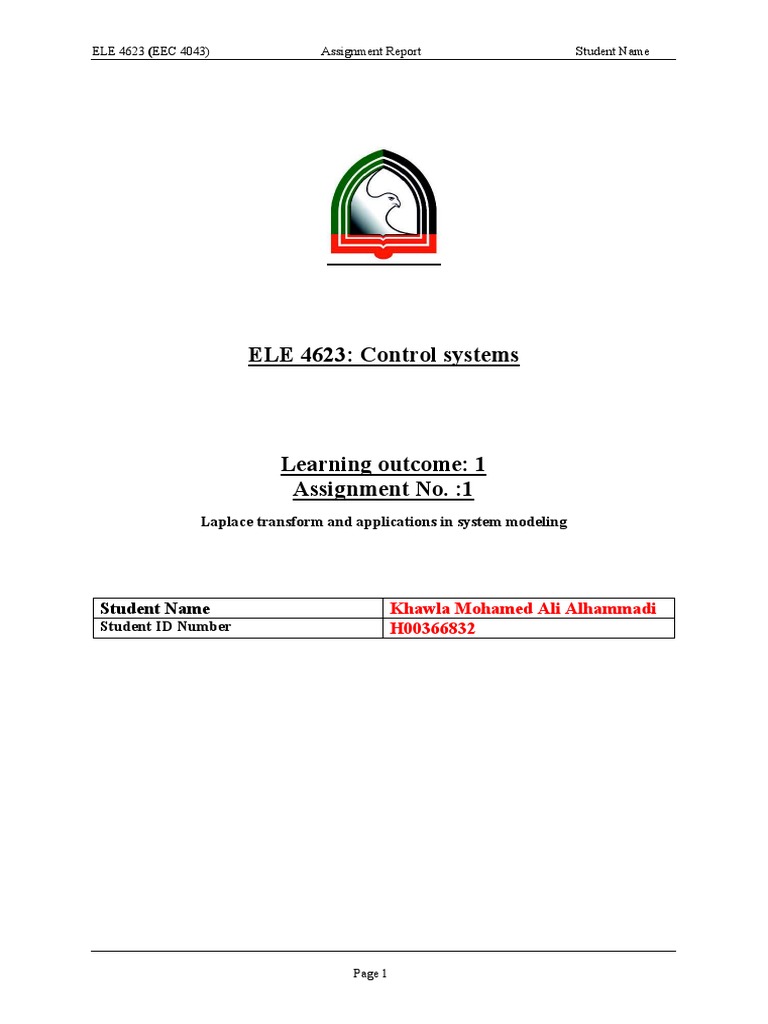 Control Systems Assignment | PDF | Teaching Methods & Materials