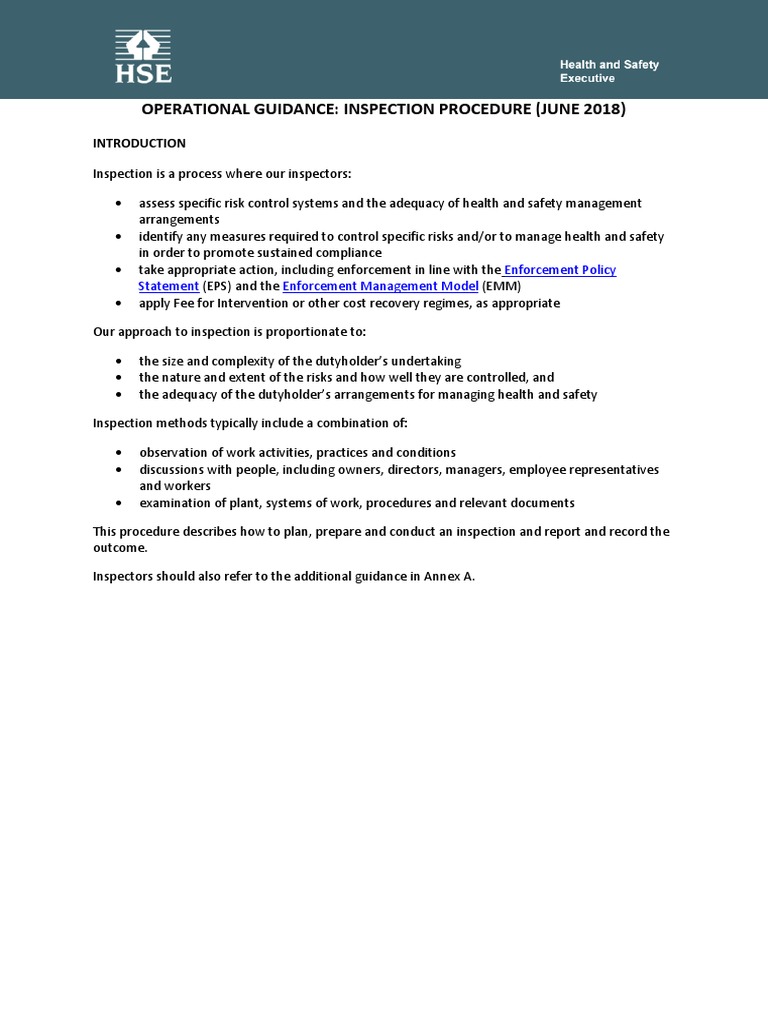 Operational Guidance: Inspection Procedure (June 2018) : Enforcement ...