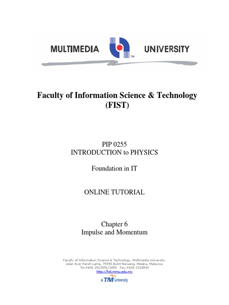 PIP0255 Tut 06 - Impulse and Momentum | PDF | Collision | Momentum