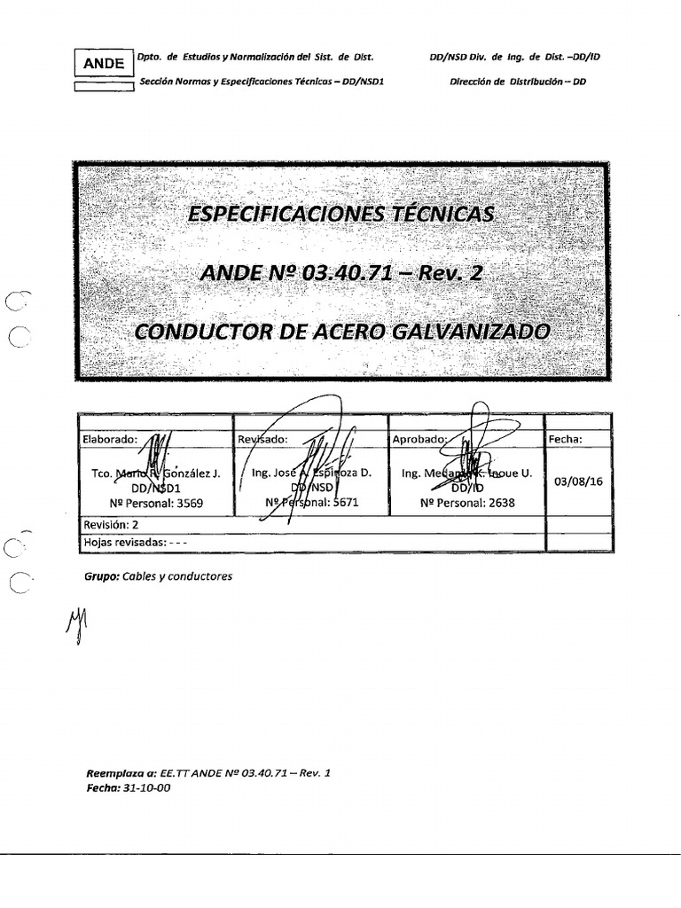 Conductor de Acero Galvanizado EETT 03.40.71 Rev 5 03-08-2016 PDF | PDF