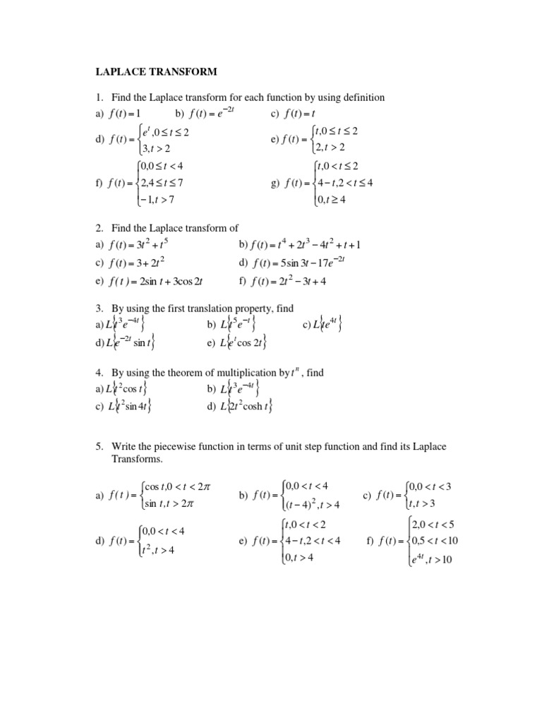 Exercise - Laplace Transform | PDF | Special Functions | Mathematical Relations