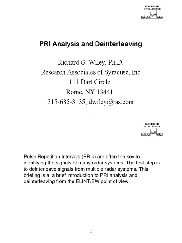 Pri Analysis and Deinterleaving by DR Wiley PDF | PDF | Radar ...