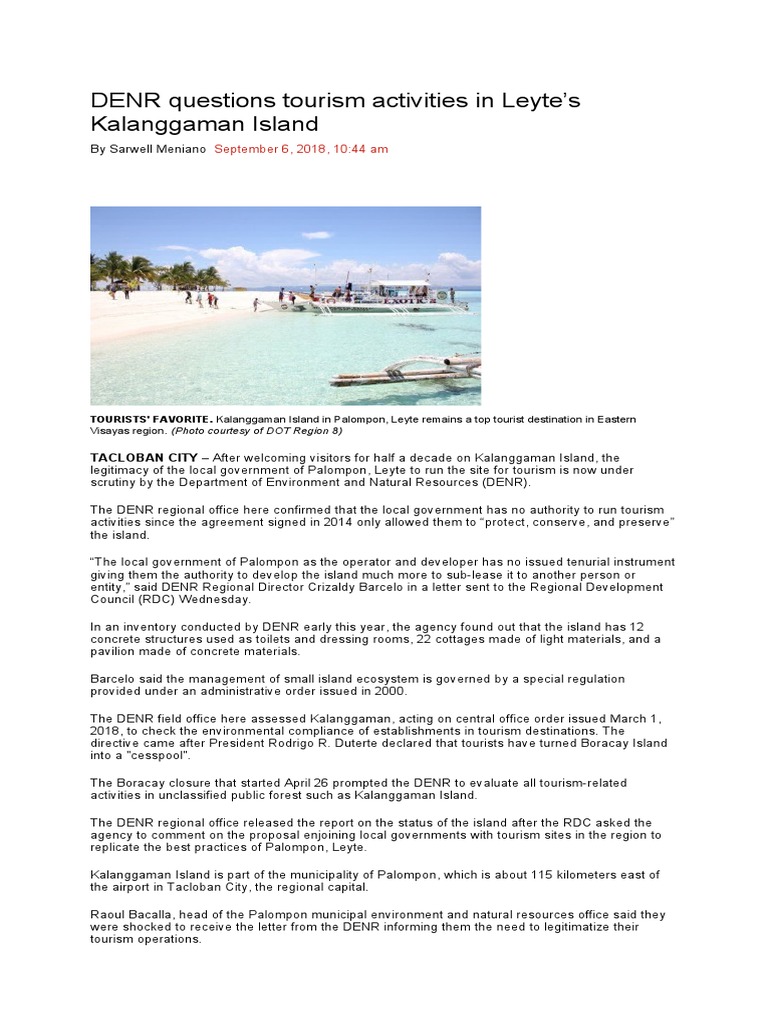 DENR Questions Tourism Activities in Leyte Text For Position Paper ...