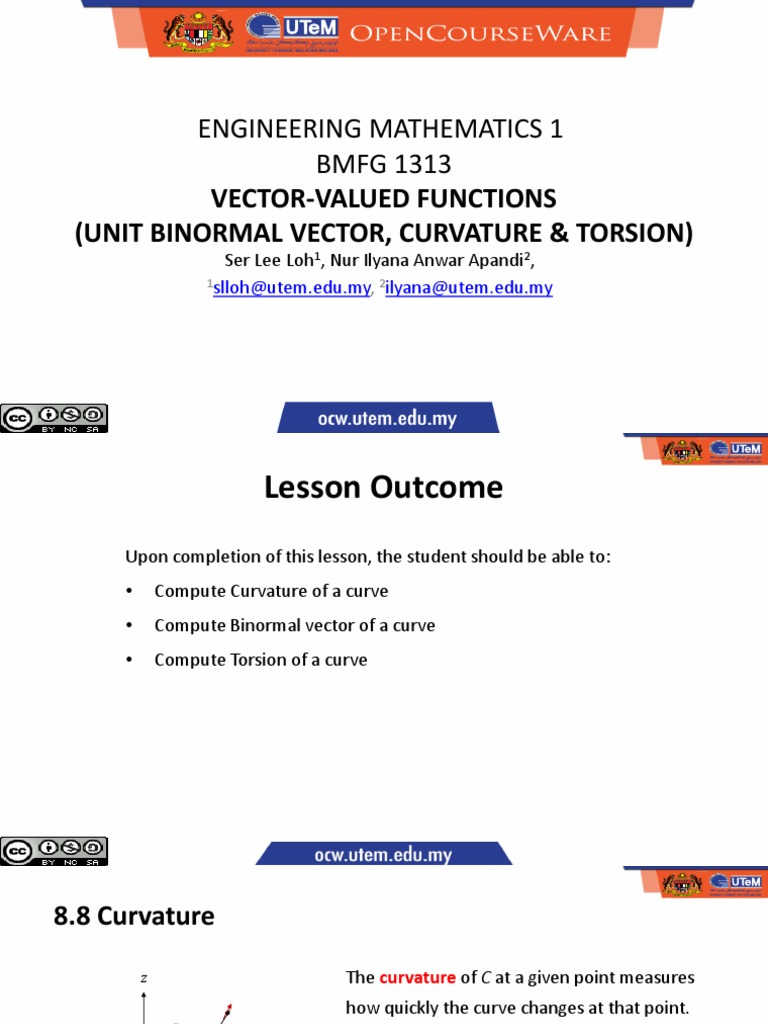 01 - Unit Binormal Vector and Torsion PDF | PDF | Curvature | Analytic ...