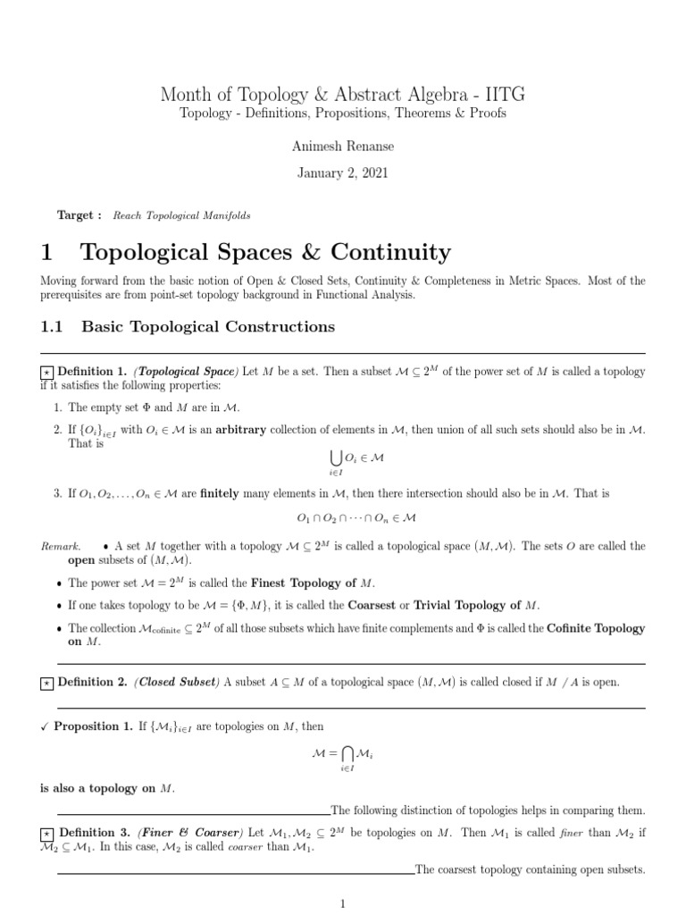 1 Topological Spaces & Continuity: Month of Topology & Abstract Algebra ...