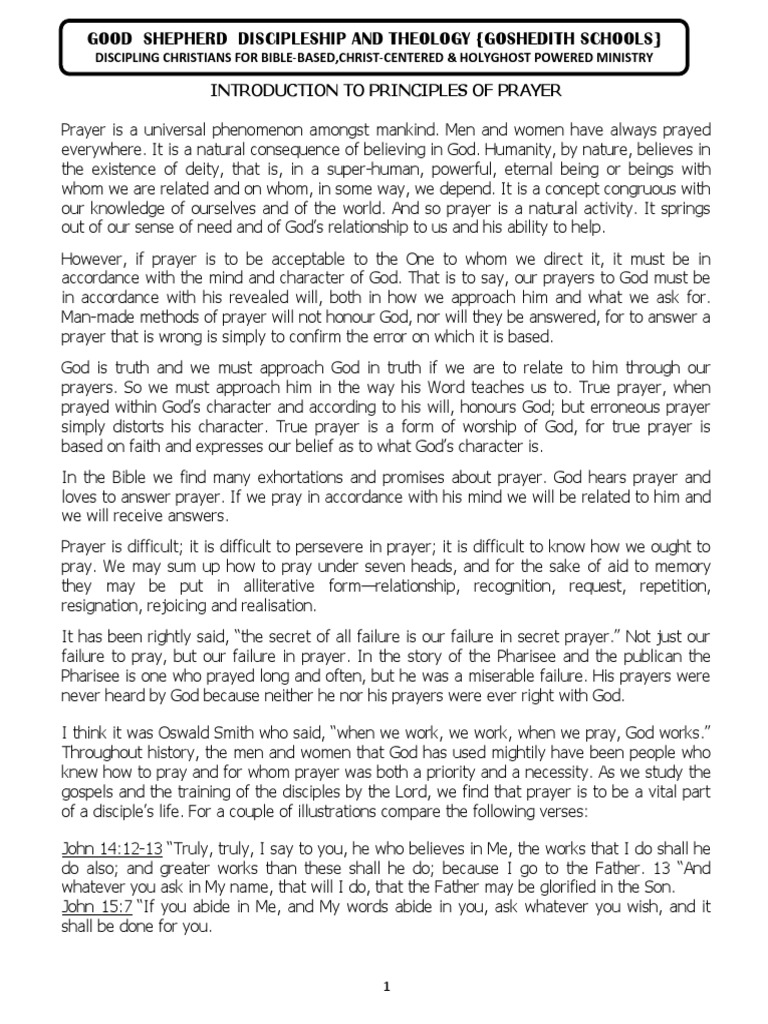 Principles of Prayer | PDF | God The Father | Disciple (Christianity)