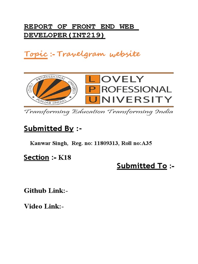 Report of Front End Web Developer | PDF