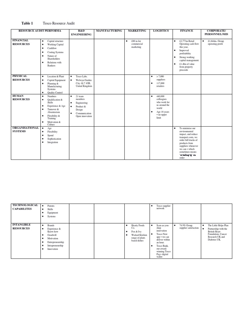 RESOURCE AUDIT PERFORMA (Tesco) | PDF | Tesco | Innovation