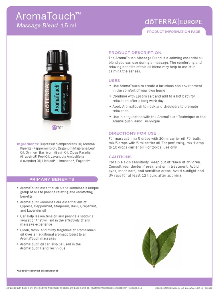 Aromatouch: Massage Blend 15 ML | PDF | Lavandula | Essential Oil