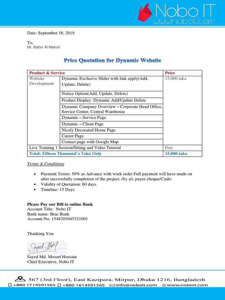 Website Development Quotation - Nobo IT | PDF