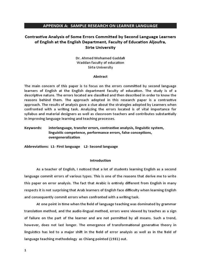 Research Paper On Error Analysis | PDF | Second Language | Language Education