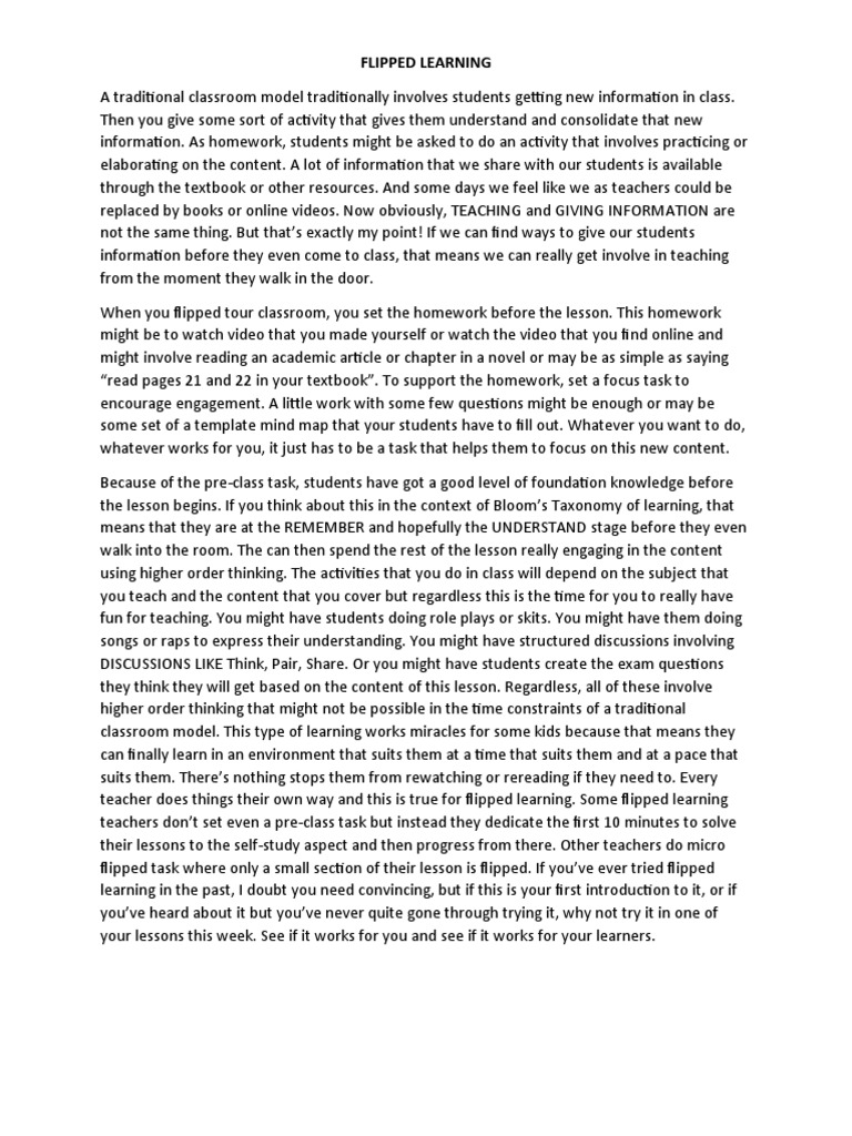 Flipped Classroom: A Blended Learning Model | PDF | Classroom | Teachers
