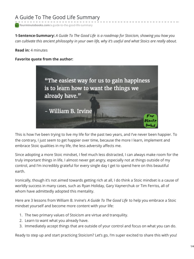 A Guide To The Good Life Summary PDF | PDF | Stoicism | Virtue