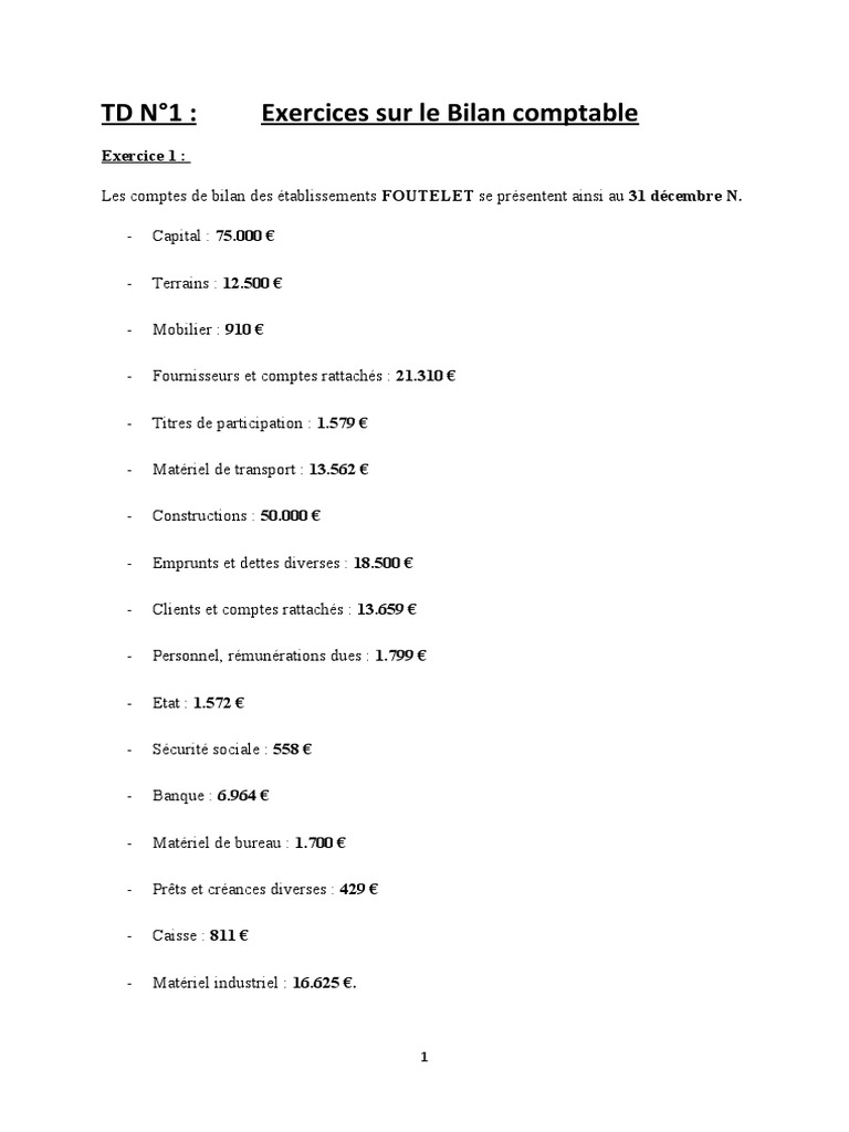 Exercices corrigés sur le bilan comptable | PDF