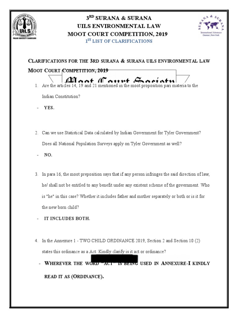 1st List of Clarifications | PDF