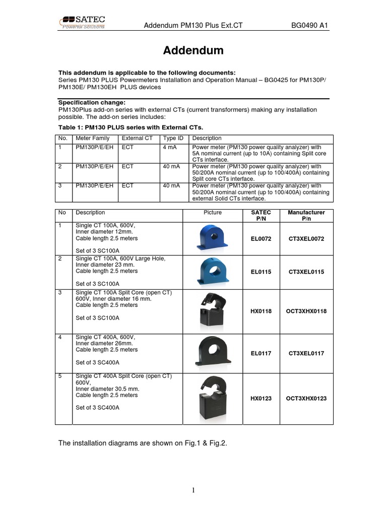 PM130 PLUS Addendum External CT PDF | PDF | Electronics | Manufactured Goods