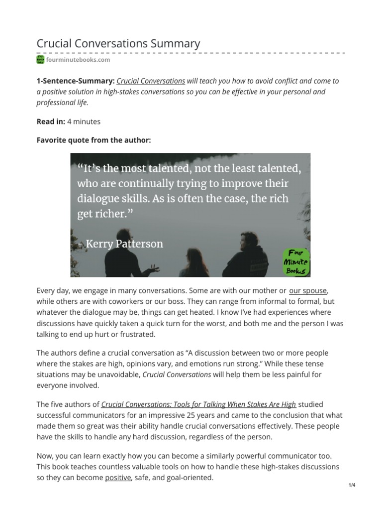 Crucial Conversations Summary: 1-Sentence-Summary: Crucial ...