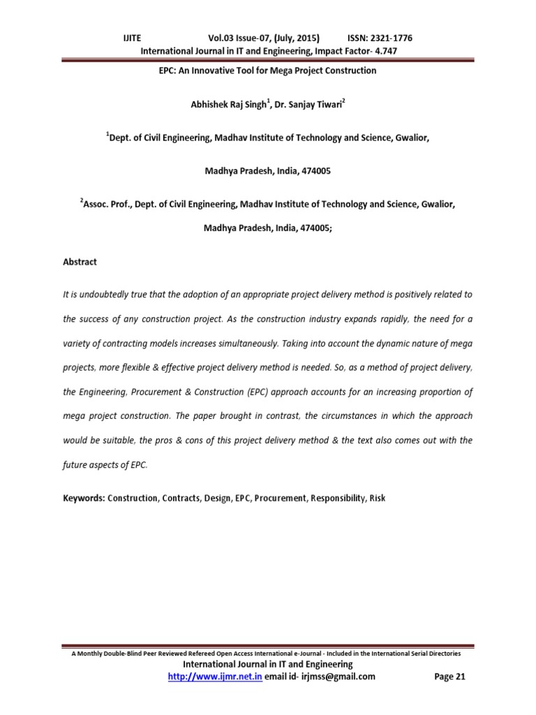 EPC: Key to Mega Project Success | PDF | Open Access | General Contractor