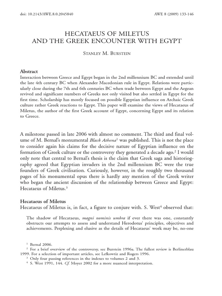 Hecataeus of Miletus and The Greek Encounter With Egypt: Doi: 10.2143 ...