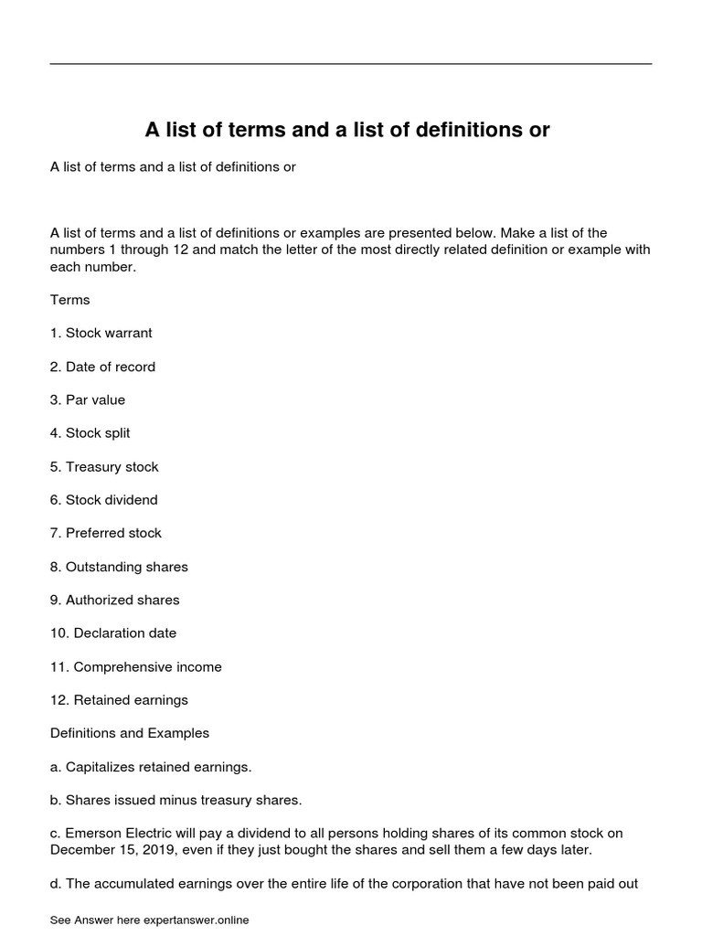 A List of Terms and A List of Definitions or | PDF