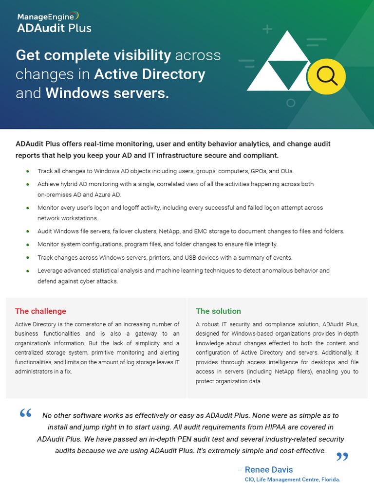 Adaudit Plus Datasheet | PDF | Active Directory | Microsoft Windows