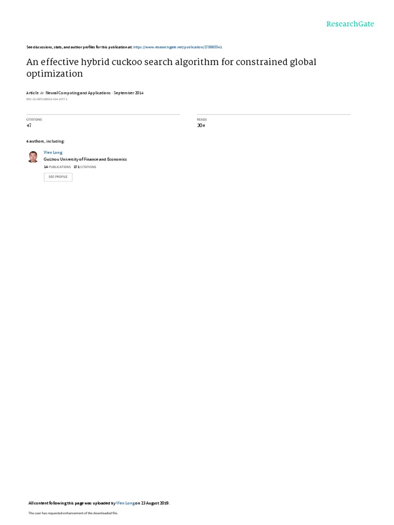 An Effective Hybrid Cuckoo Search Algorithm For Constrained Global Optimization | PDF ...