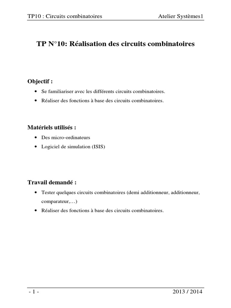 TP10 Circuit Logiques | PDF | Fonction logique | Informatique