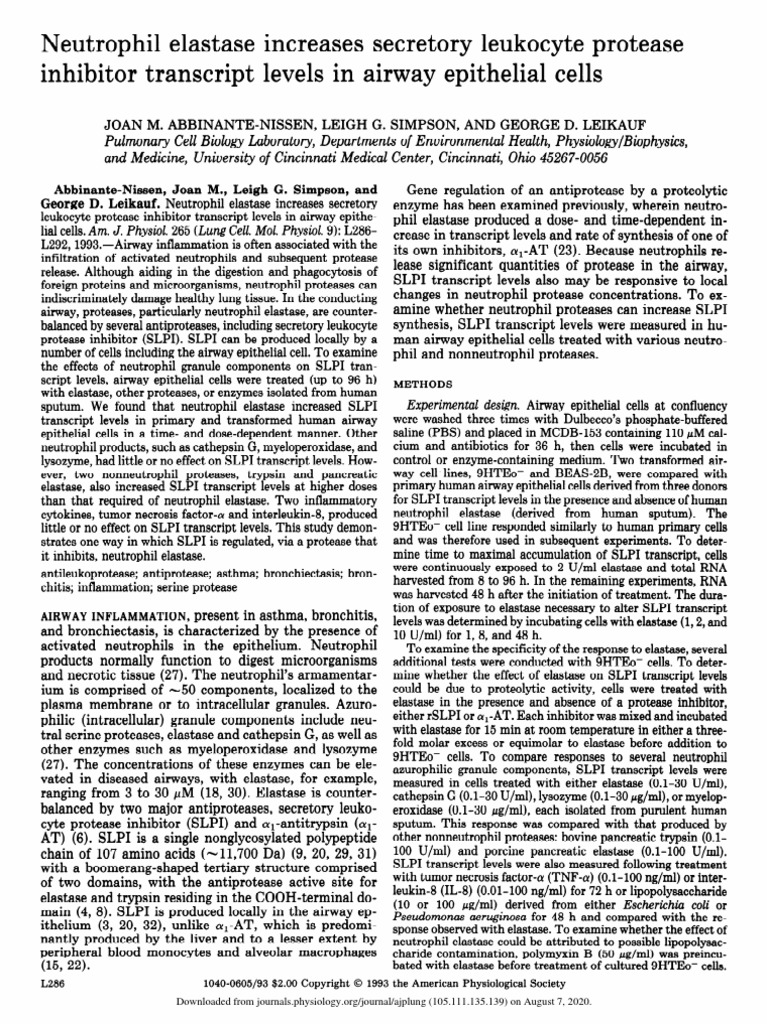 Ajplung 1993 265 3 l286 | PDF | Trypsin | Protease