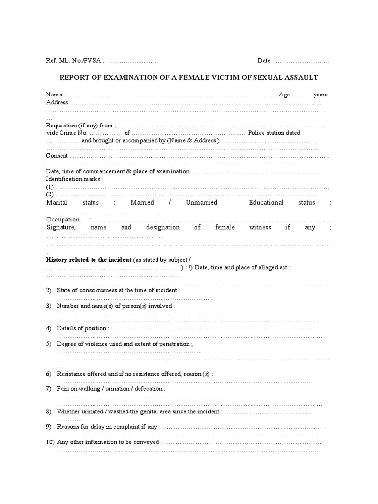 Report on the Medical Examination of a Female Victim of Sexual Assault ...
