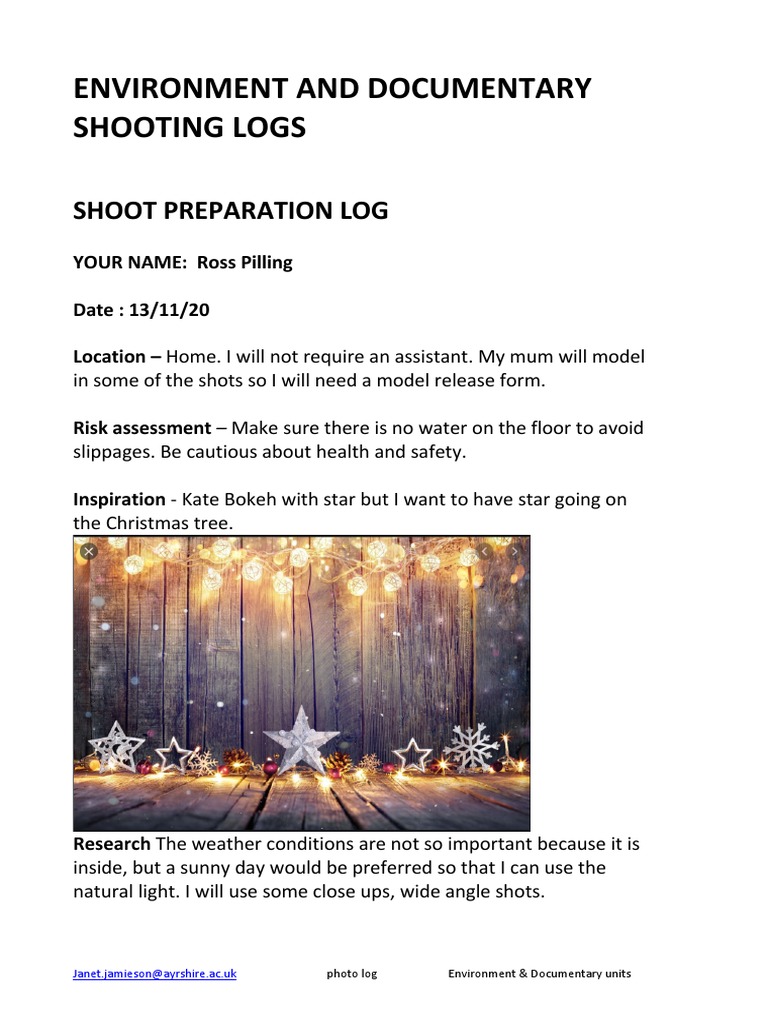 Shooting Log Template 1 | Download Free PDF | Film Speed | Camera
