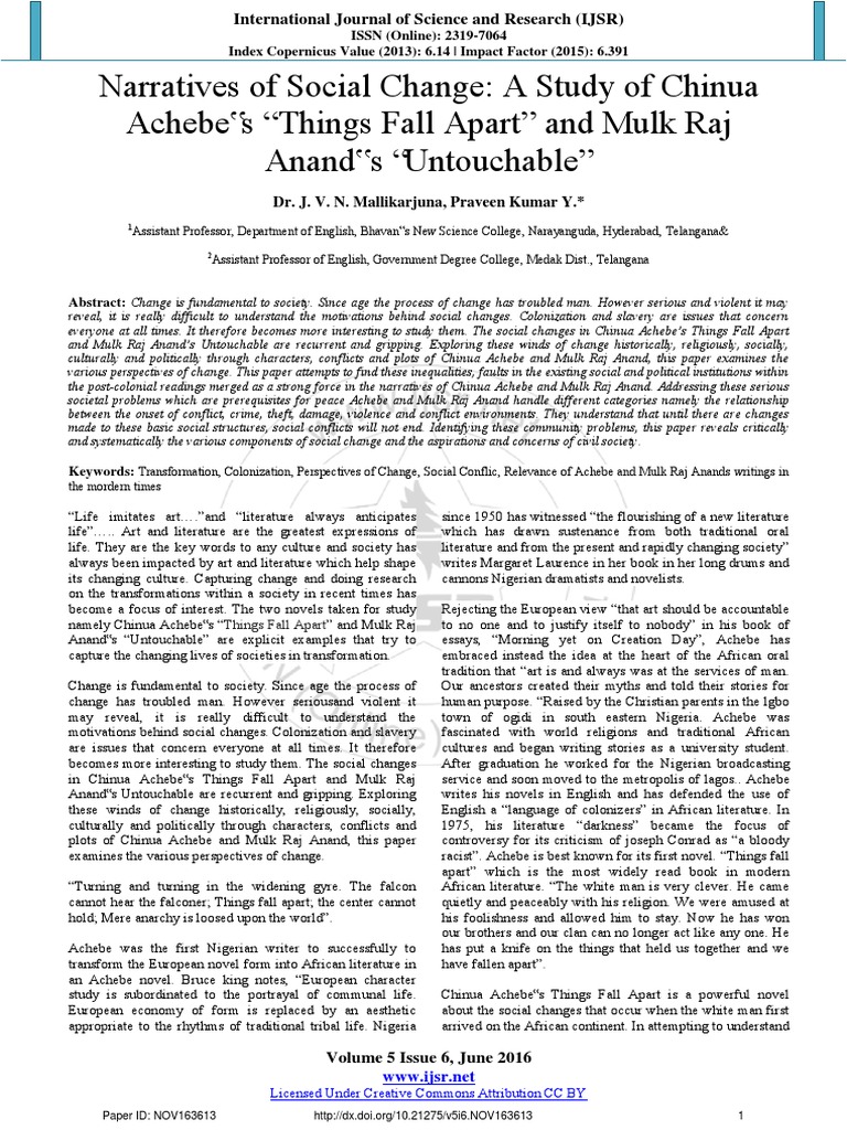 Things Fall Apart Vs Untouchable | PDF | Colonialism