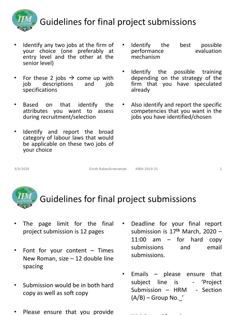Guidelines For Final Project Submissions: 3/9/2020 Girish Balasubramanian MBA-2019-21 1 ...