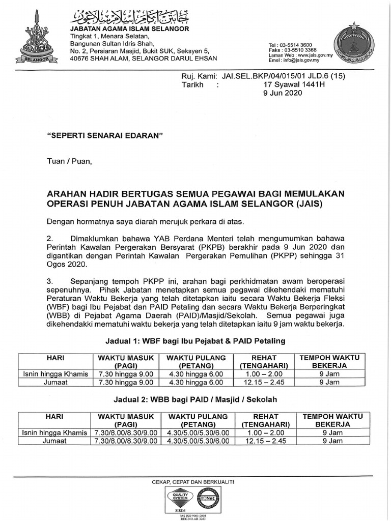 Surat Arahan Hadir Bertugas PKPP | PDF