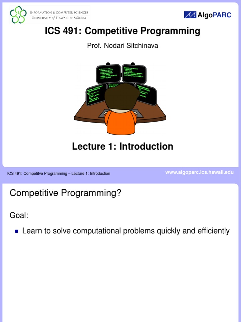 ICS 491: Competitive Programming: Prof. Nodari Sitchinava | PDF | Time Complexity | String ...