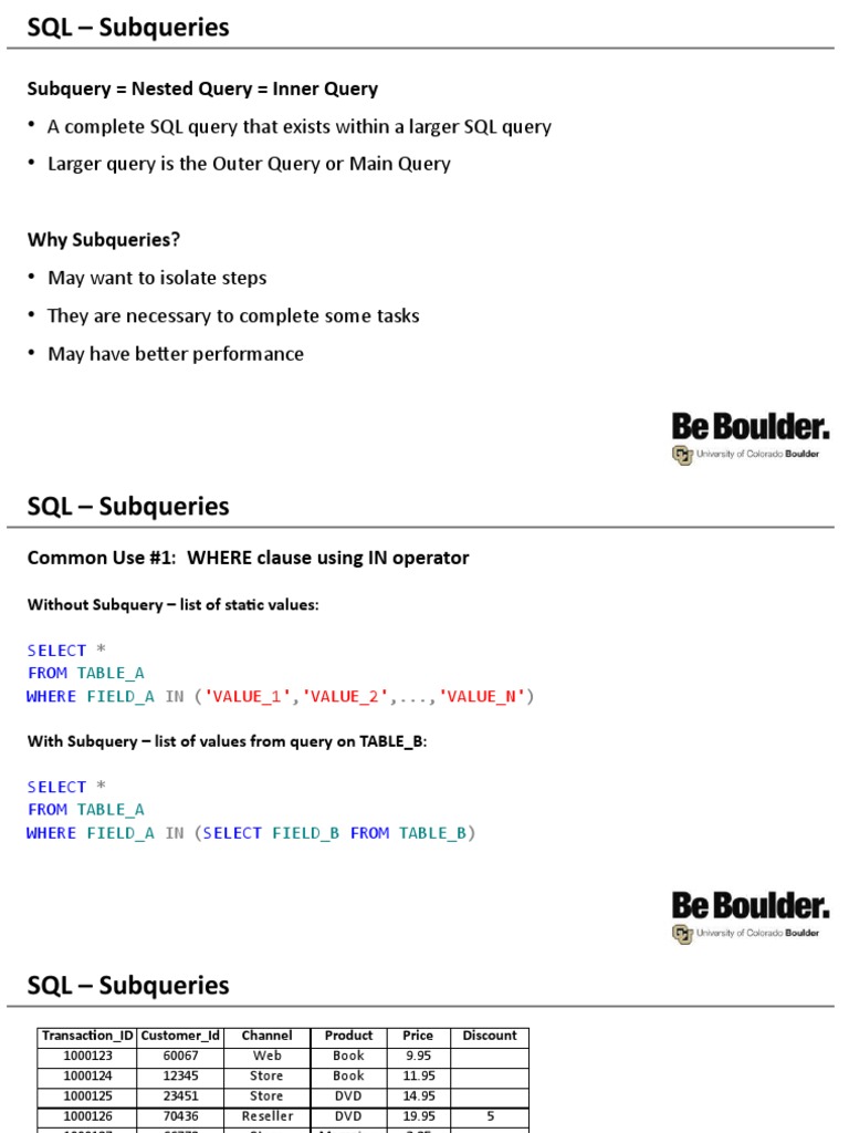 Subquery Nested Query Inner Query | PDF | Sql | Computer Data